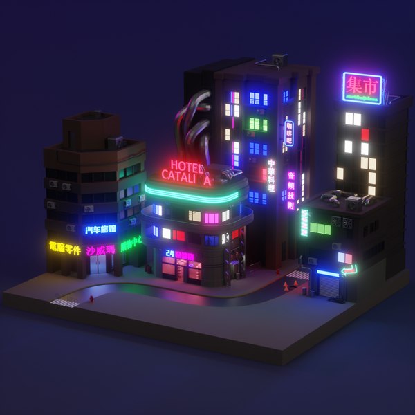 3D Cyberpunk neon buildings - TurboSquid 1757494