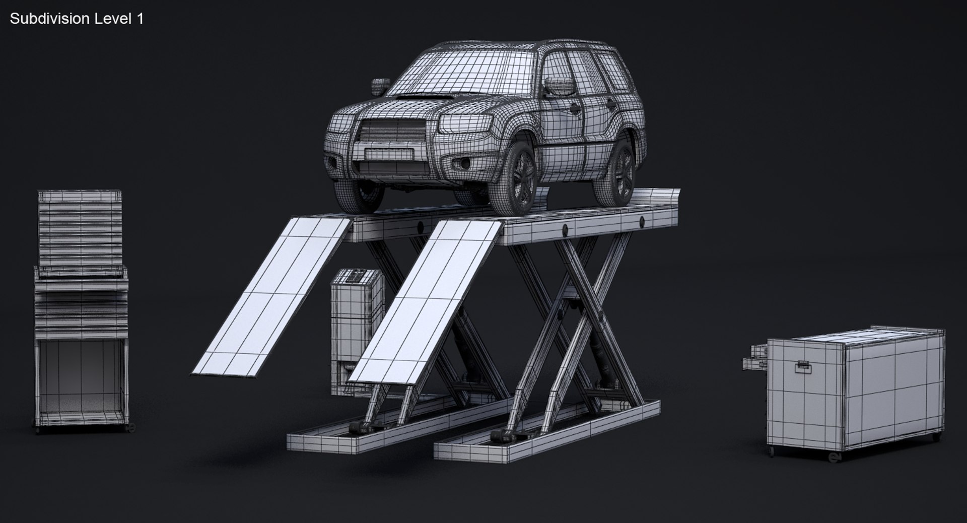Scissor Automotive Lift Car Scene 3D Model - TurboSquid 1407186