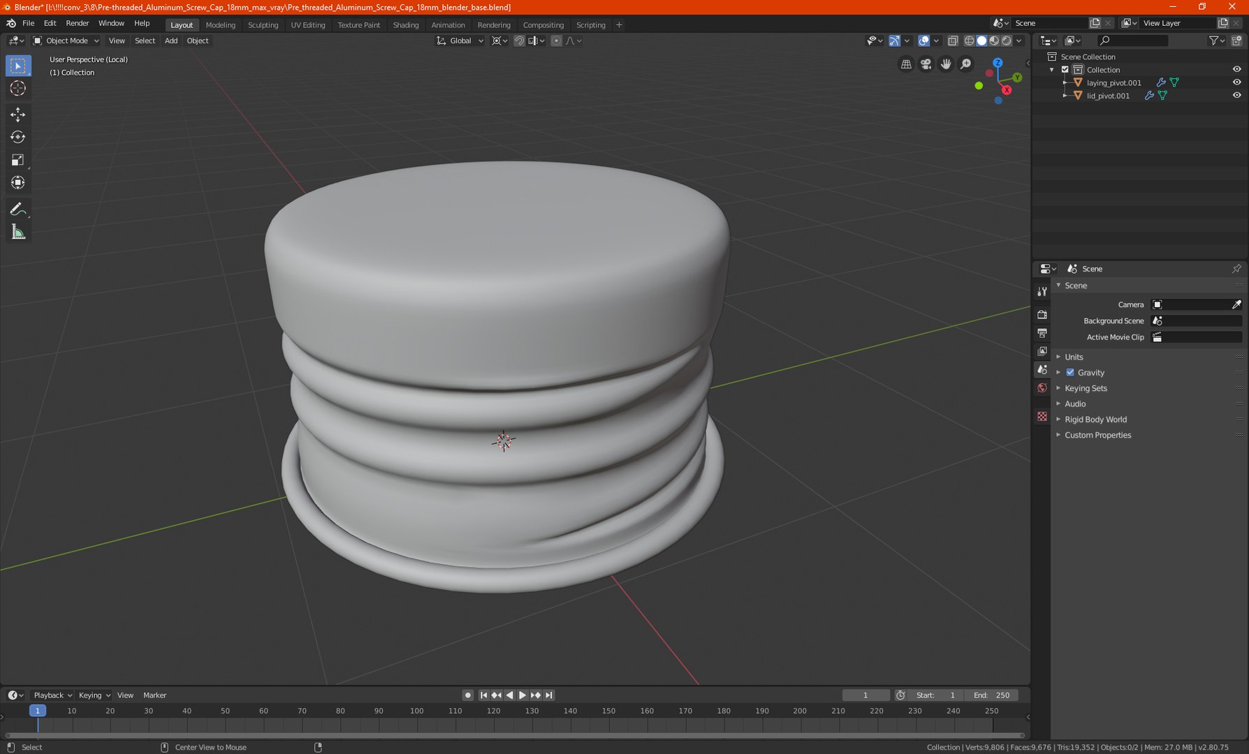 3D Pre-threaded Aluminum Screw Cap 18mm - TurboSquid 1956030