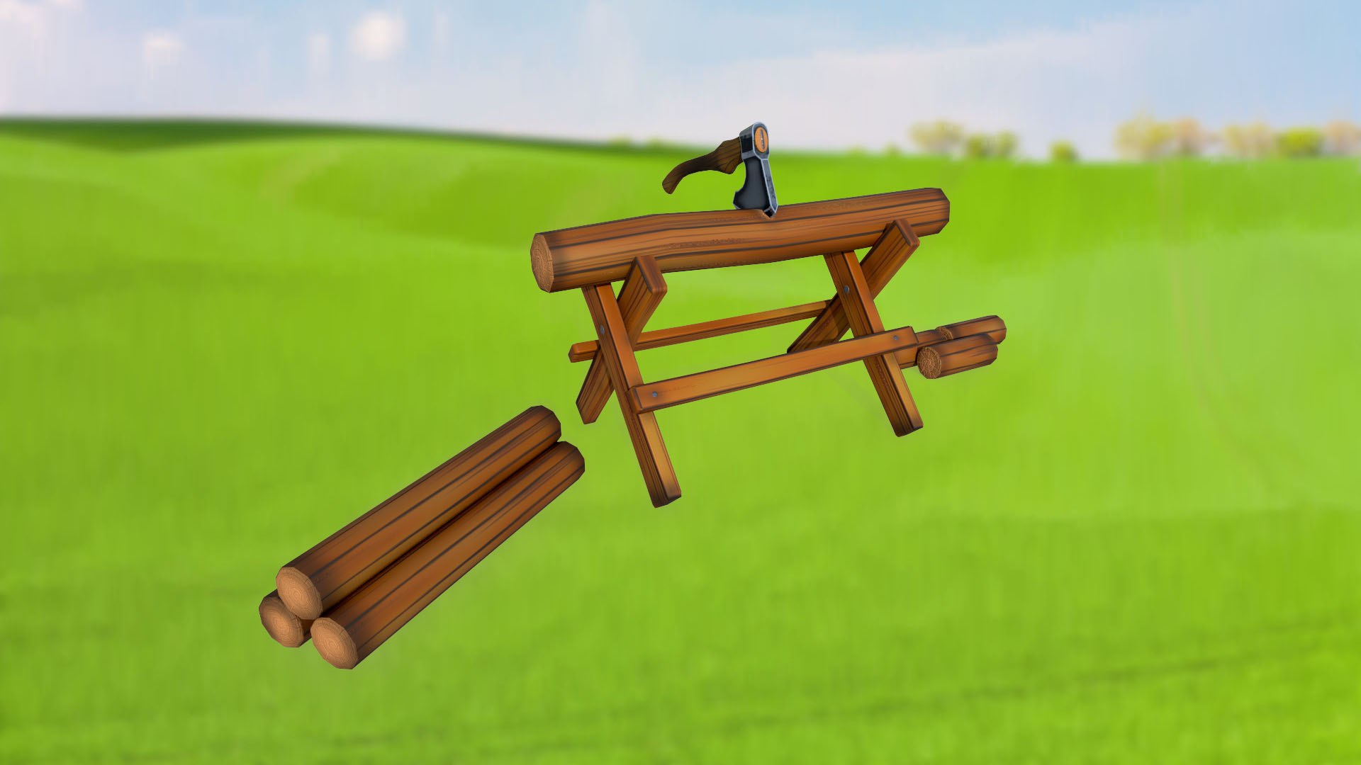 3D Stylized Holder For Chopping Tree Logs With An Ax PBR Game Ready Low ...