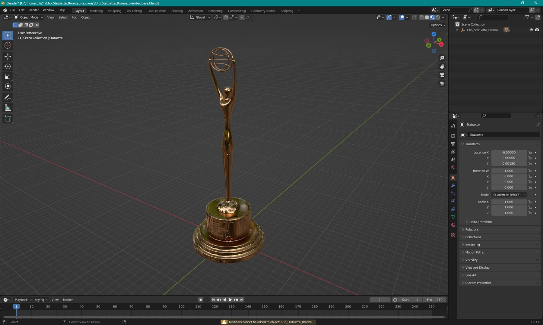 Clio Statuette Bronze 3D Model - TurboSquid 2349696