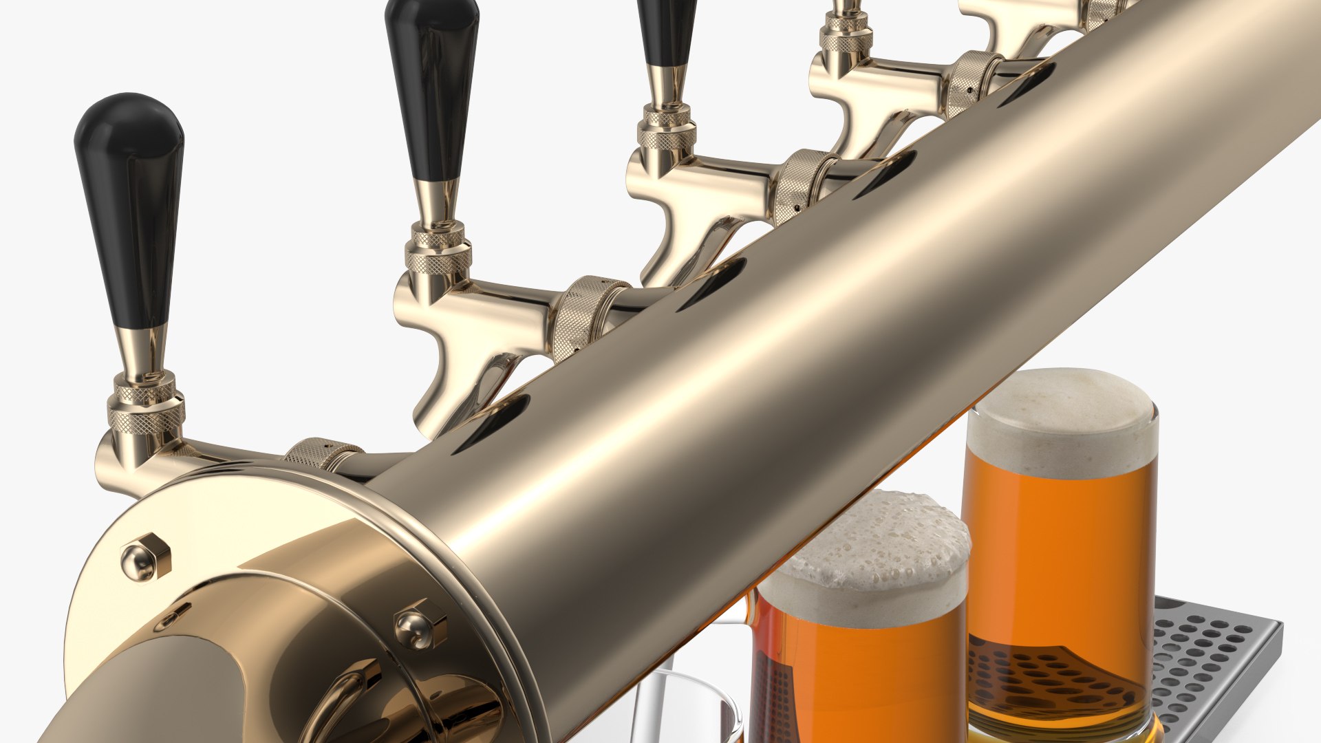 3D Rail Draft Brass Beer Tower with Beer Mugs - TurboSquid 1774234