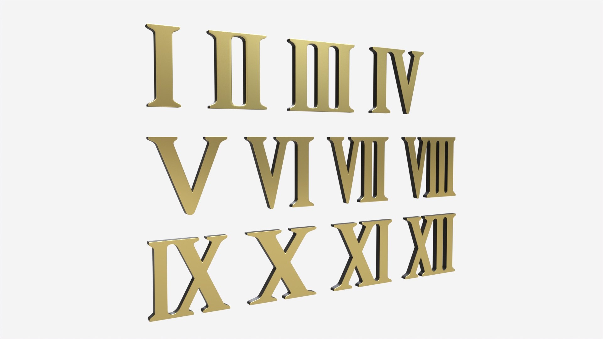 Roman Numbers Gold Metal Plastic Model - TurboSquid 1920615