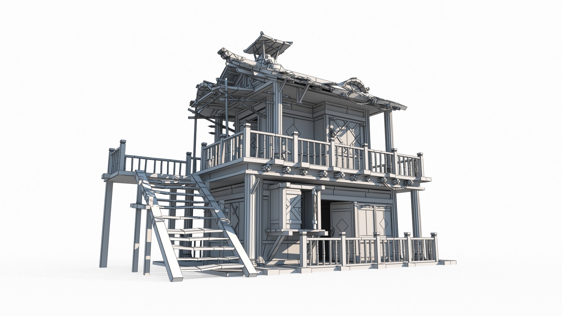 Two Story Guest Rooms In Ancient Asian Architecture 3D - TurboSquid 2056421