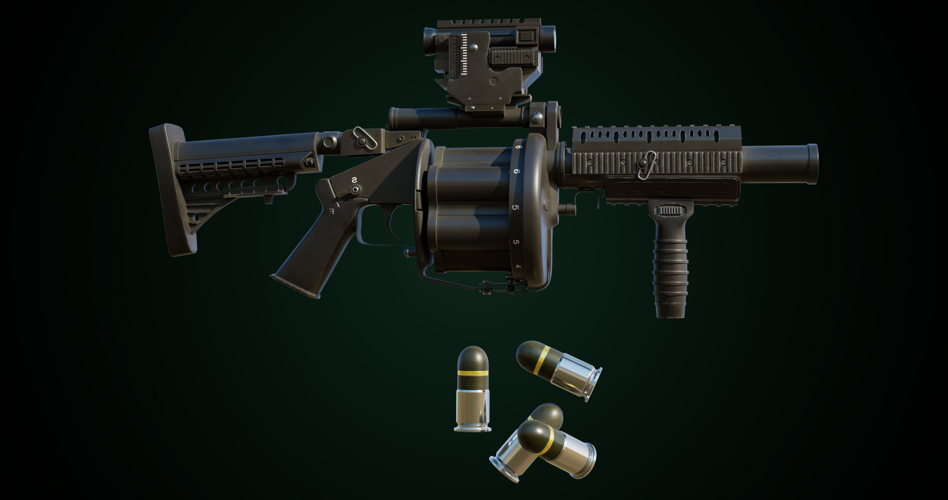 Grenade Launcher Gun PBR Unity UE V-Ray Textures Included 3D ...