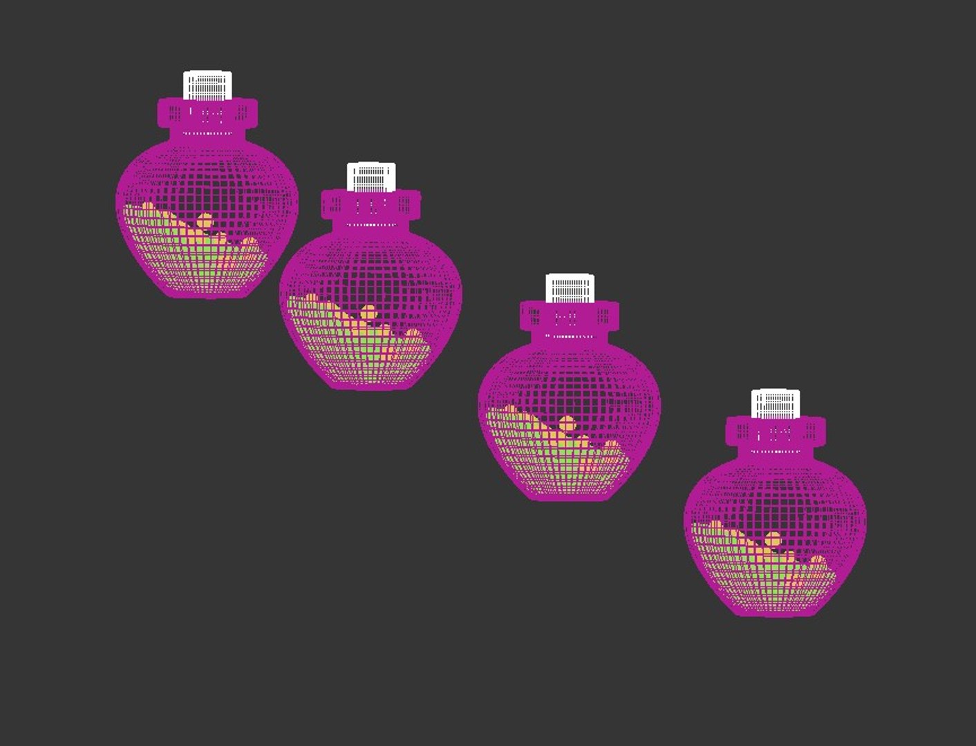 3D Four Bottles Of Colored Magic Potion High-poly Textured V-RAY Model ...