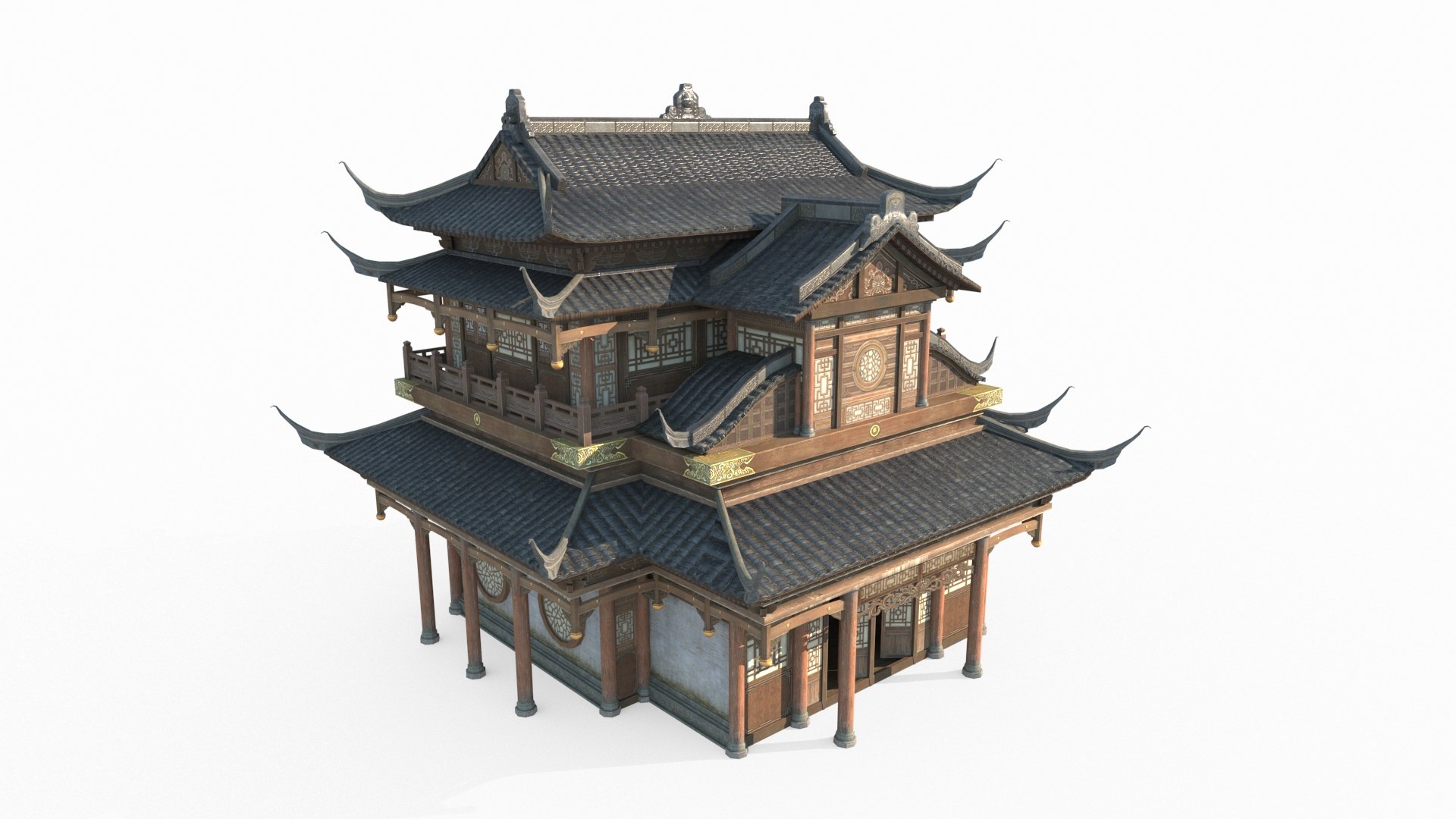 Asian Ancient Architecture City Store Library model - TurboSquid 2040726