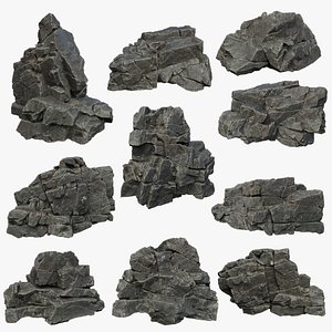 3D 8 Low Poly PBR Spiky Black Rock - TurboSquid 2163145