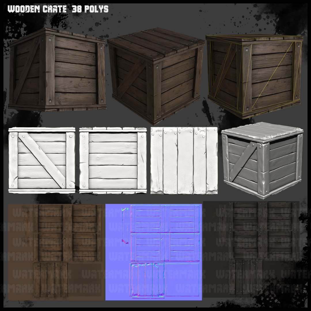3ds low-poly wooden crate