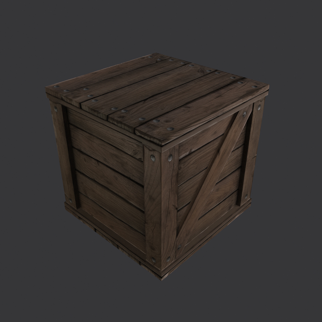 3ds low-poly wooden crate