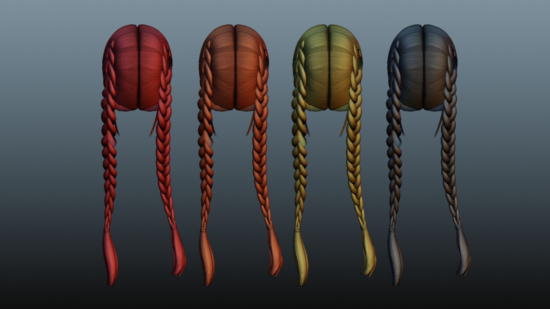 Female Braid Hair Low Poly 4 Colors 3D Model - TurboSquid 2129390