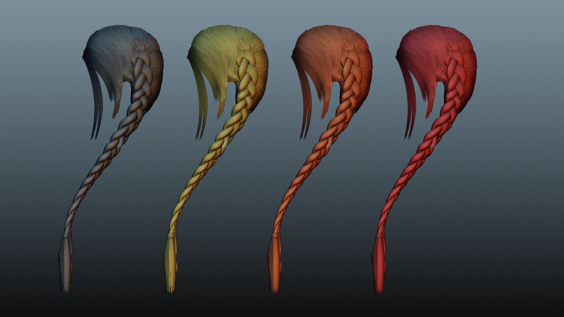 Female Braid Hair Low Poly 4 Colors 3D Model - TurboSquid 2129390