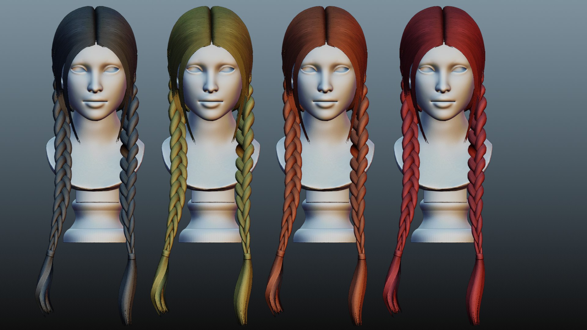 Female braid hair low poly 4 colors 3D model - TurboSquid 2129390