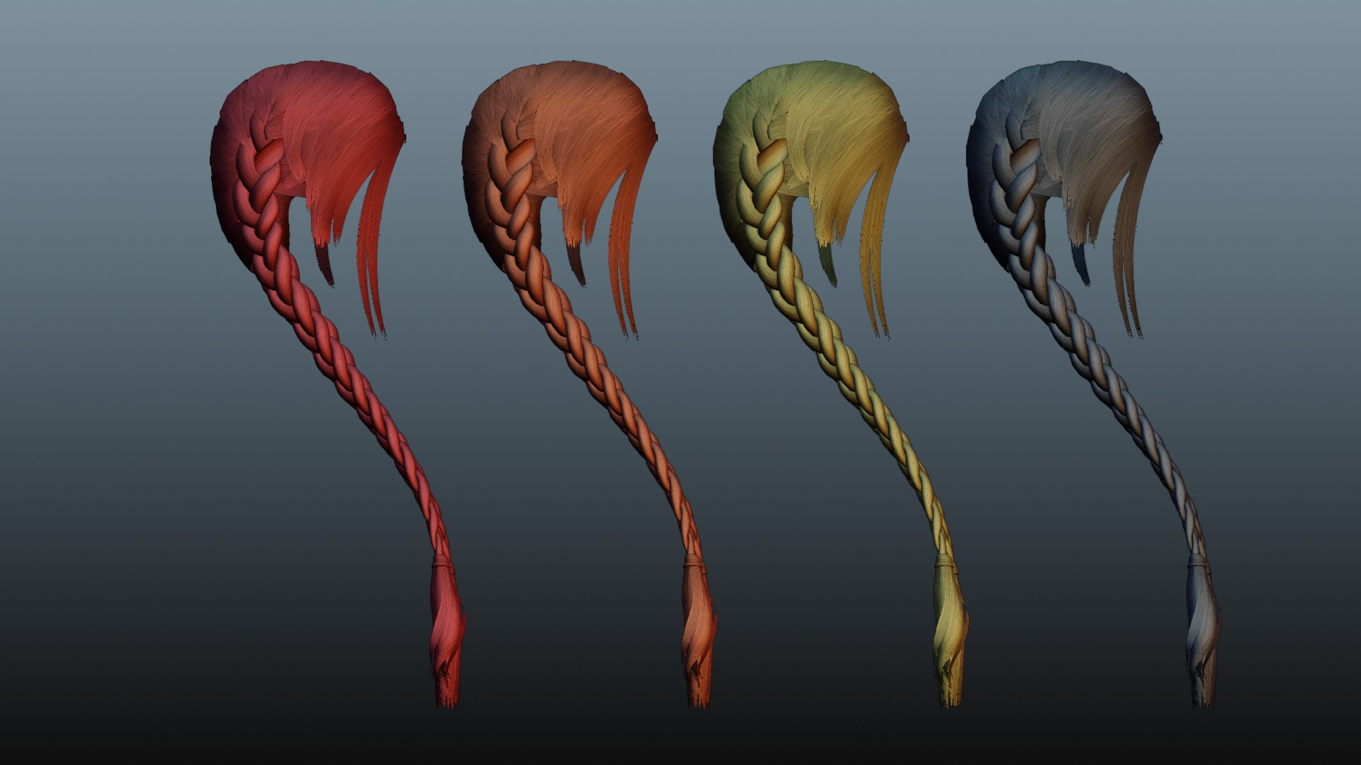 Female Braid Hair Low Poly 4 Colors 3D Model - TurboSquid 2129390