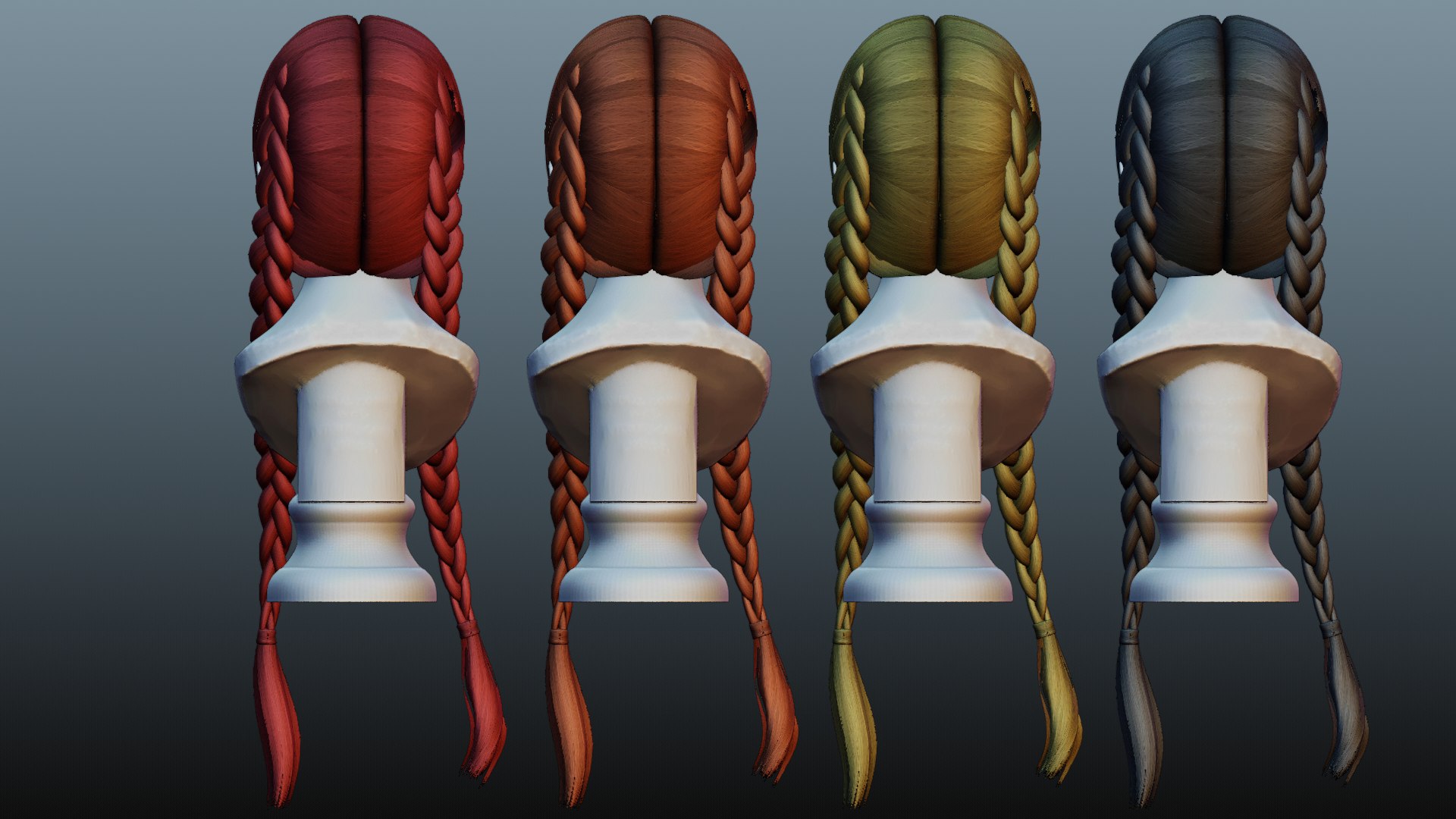 Female Braid Hair Low Poly 4 Colors 3D Model - TurboSquid 2129390