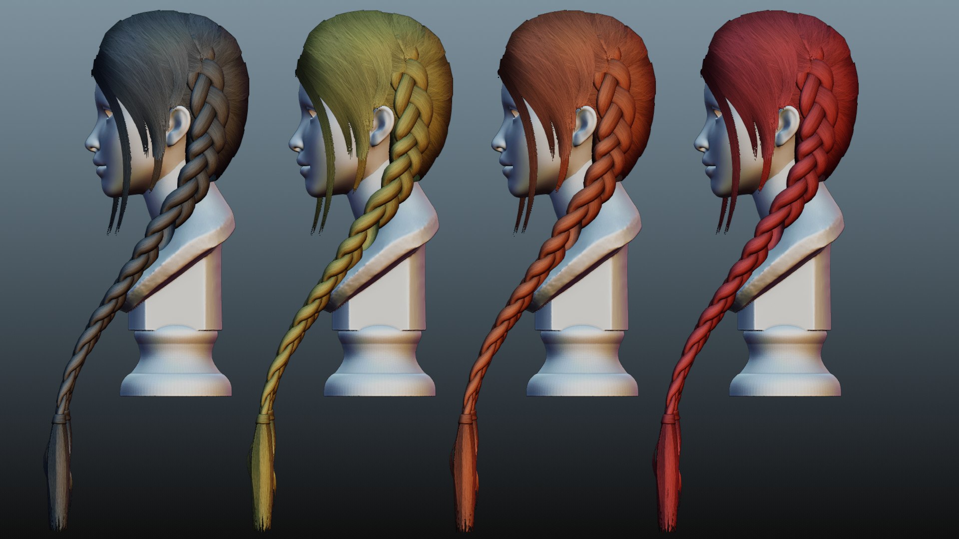 Female Braid Hair Low Poly 4 Colors 3D Model - TurboSquid 2129390