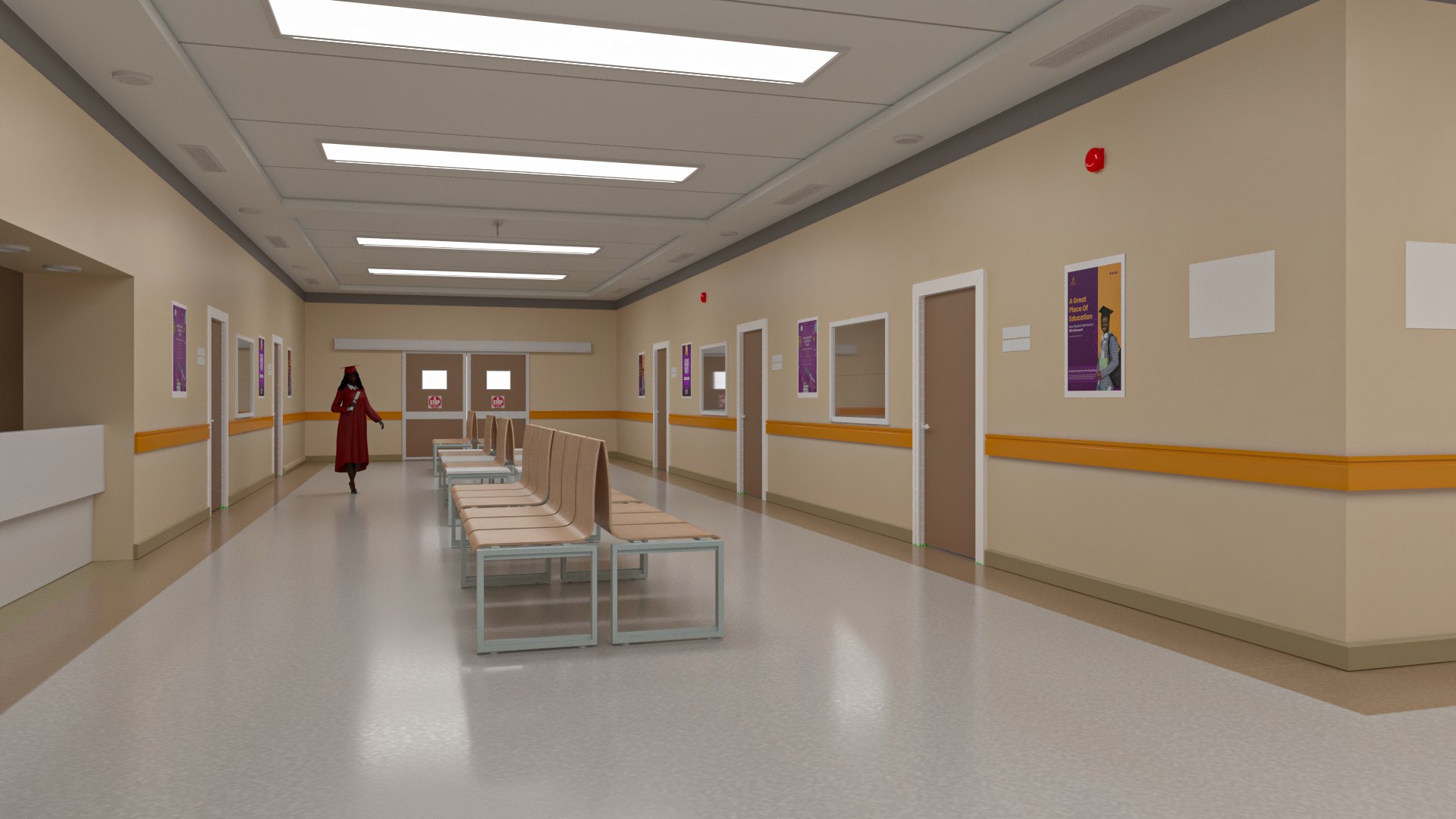 3D Model University Corridor Corner With People - TurboSquid 2349209