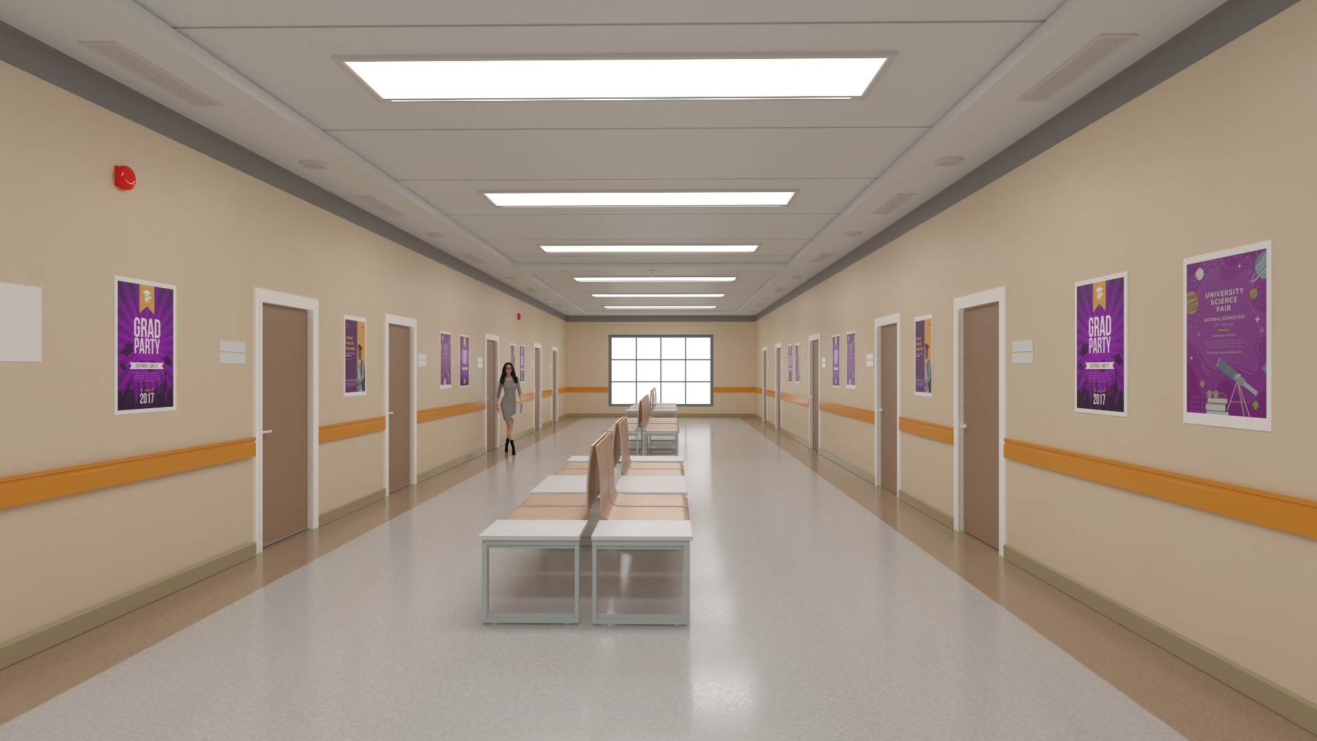 3D Model University Corridor Corner With People - TurboSquid 2349209