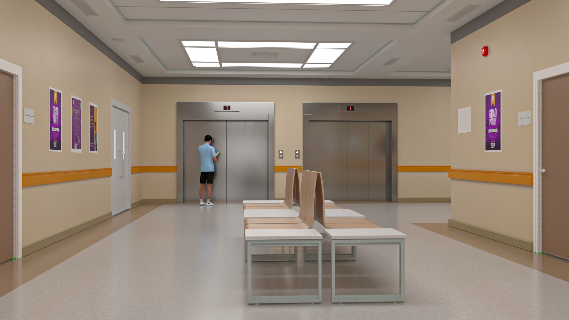 3D Model University Corridor Corner With People - TurboSquid 2349209