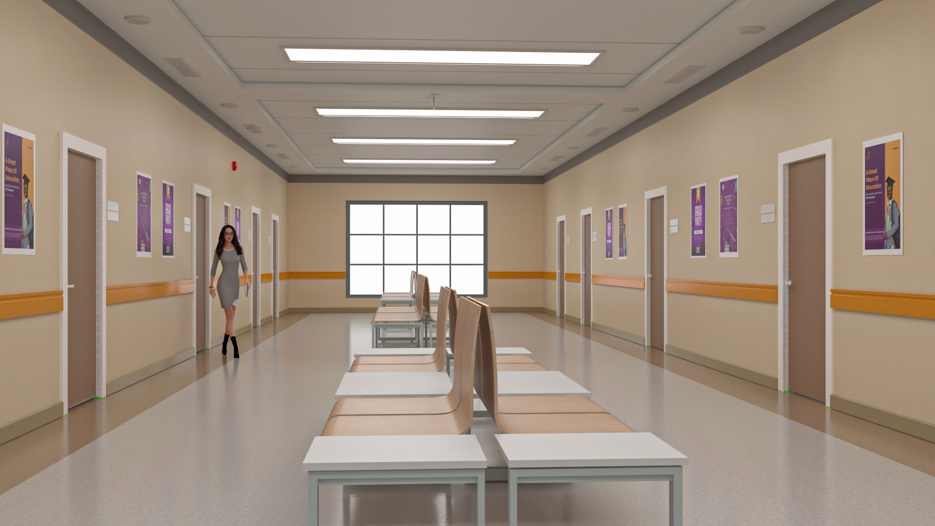3D Model University Corridor Corner With People - TurboSquid 2349209