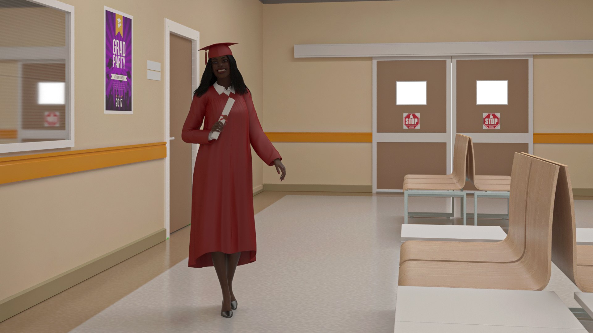 3D Model University Corridor Corner With People - TurboSquid 2349209