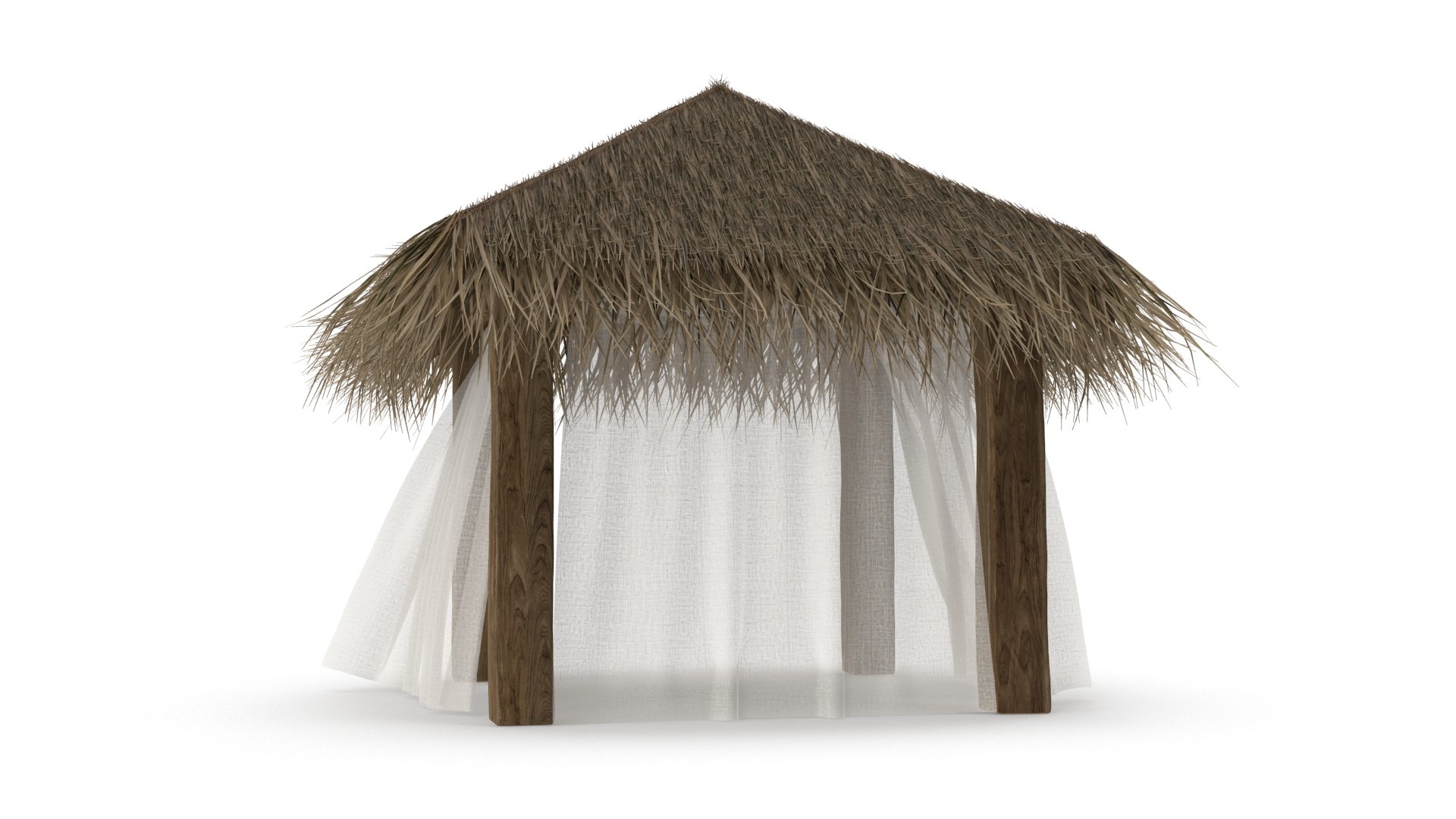 Straw Beach Pergola With Curtains 3D Model - TurboSquid 1732022