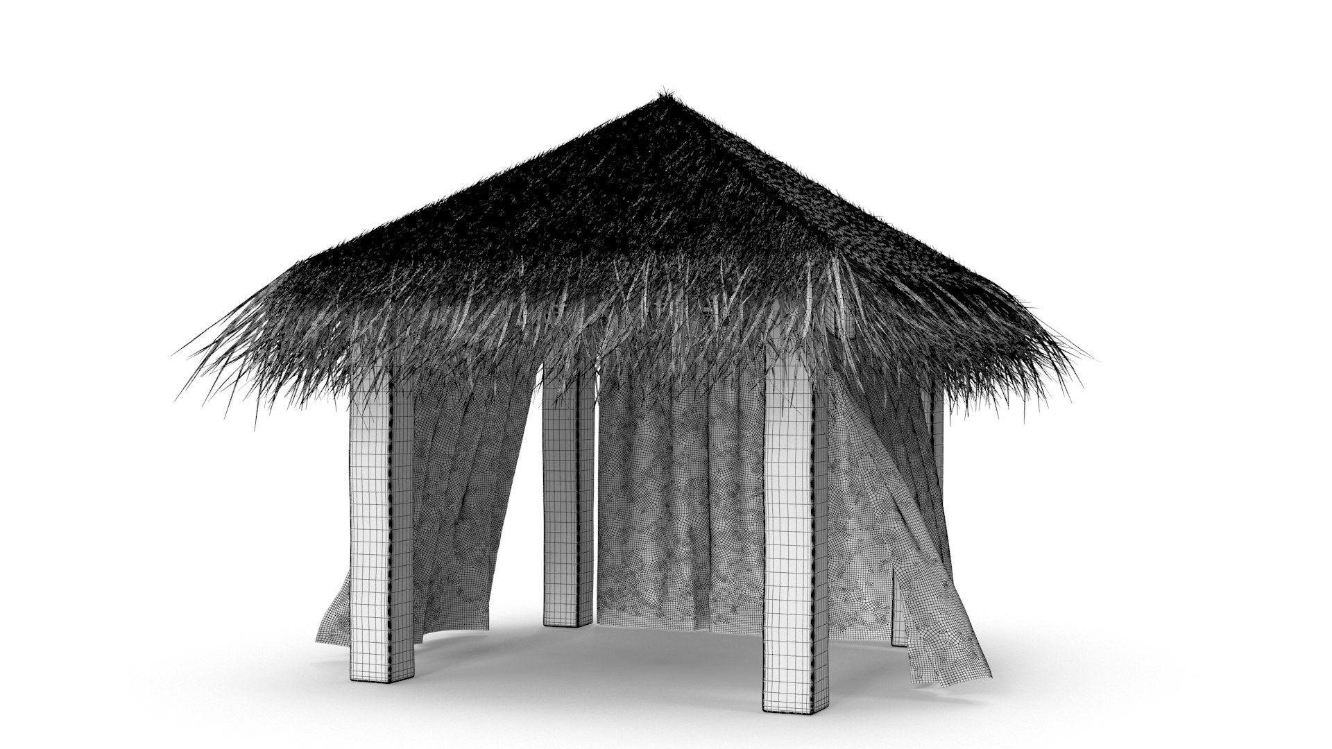 Straw Beach Pergola With Curtains 3D Model - TurboSquid 1732022