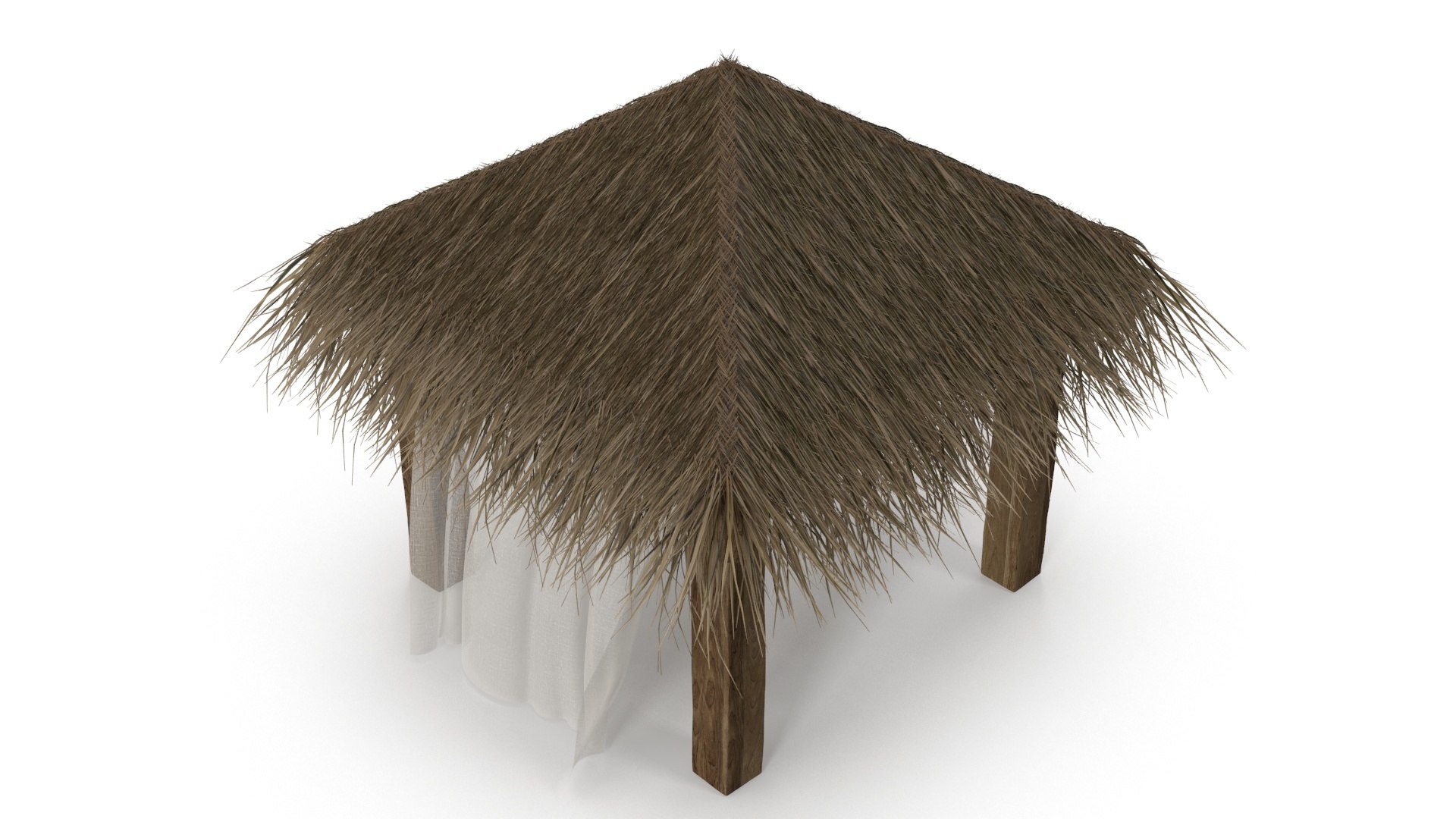 Straw Beach Pergola With Curtains 3D Model - TurboSquid 1732022