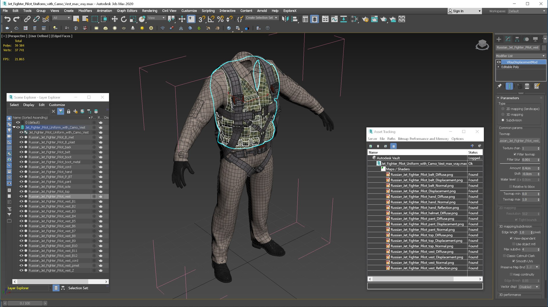 Jet Fighter Pilot Uniform With Camo Vest 3D Model - TurboSquid 2388869