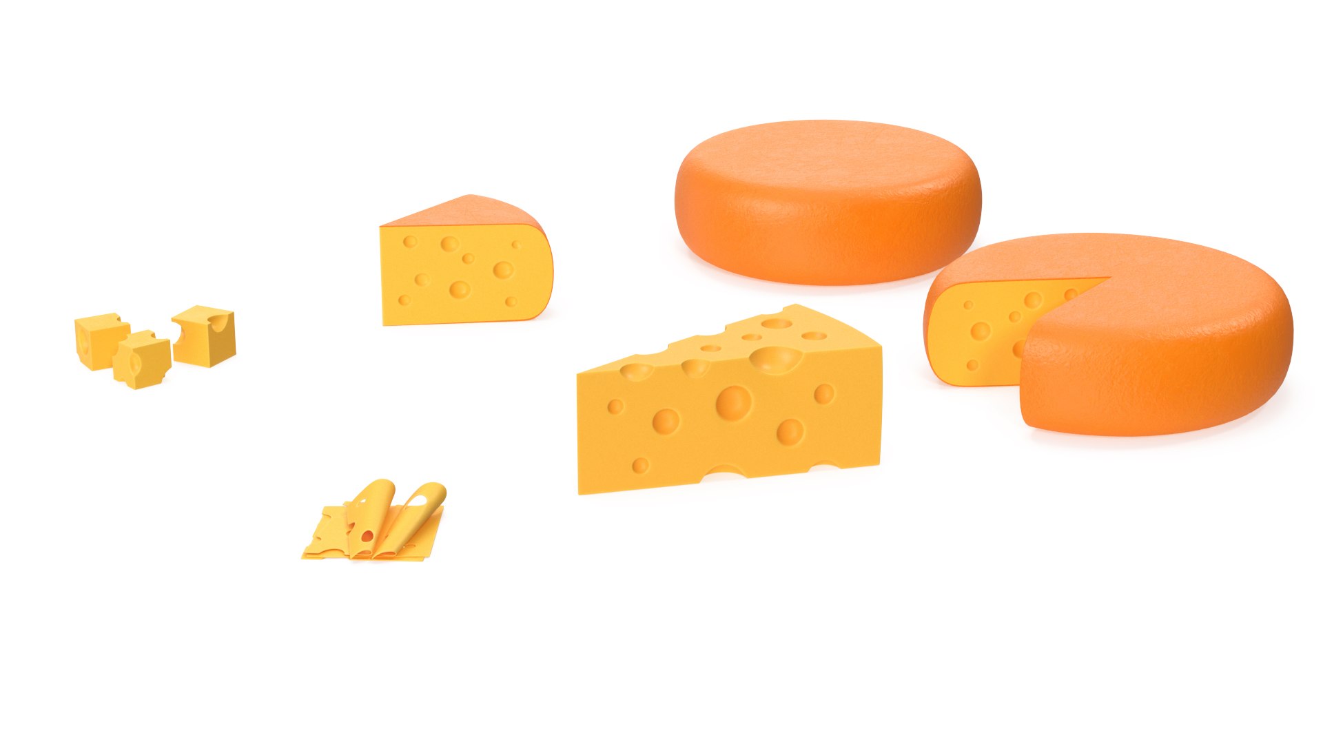 Cartoon Cheese With Holes Various Shapes Set 3D - TurboSquid 2078107