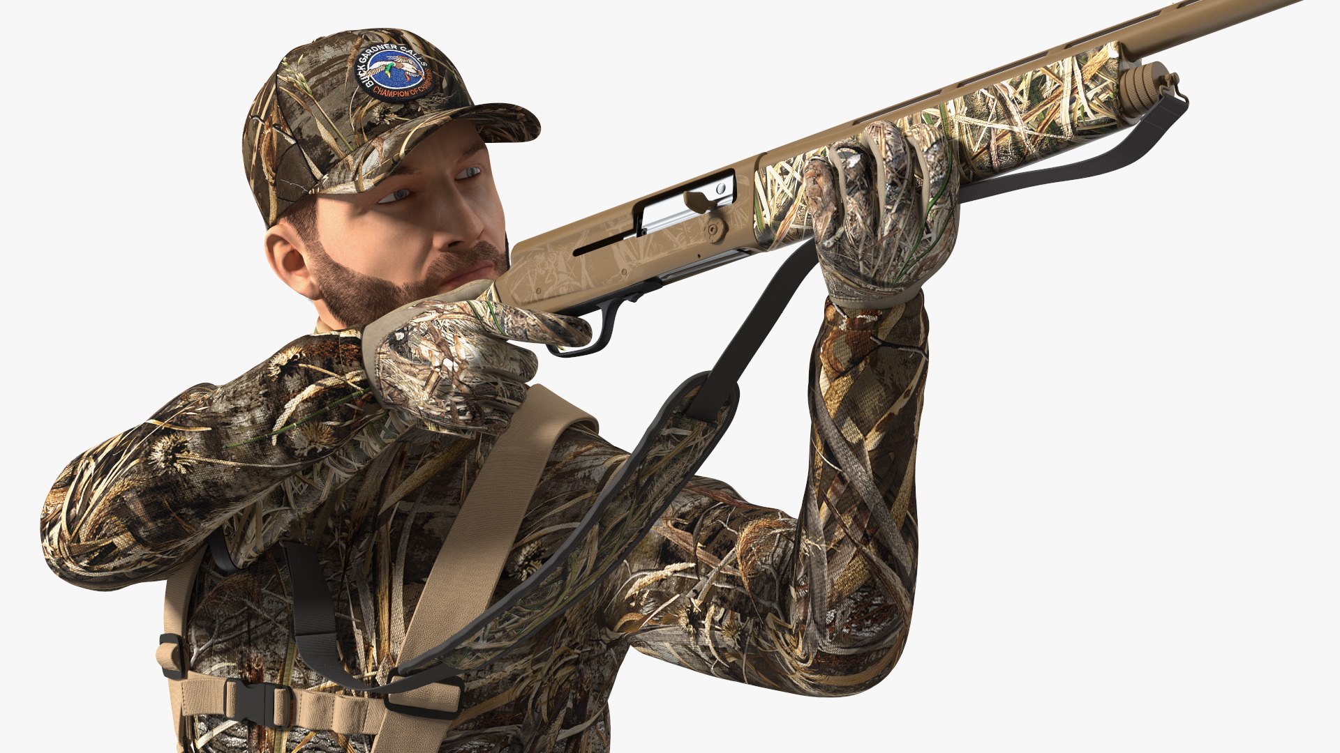 Aiming Duck Hunter With Gun In Grass Camo Fur 3D Model - TurboSquid 1959531