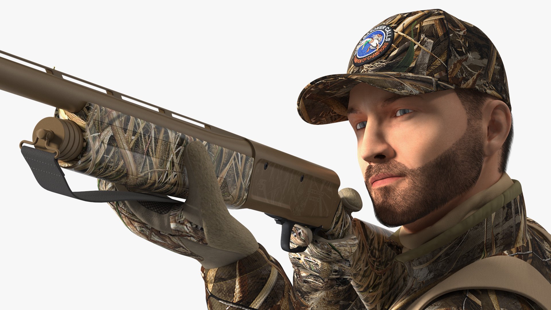 Aiming Duck Hunter With Gun In Grass Camo Fur 3D Model - TurboSquid 1959531