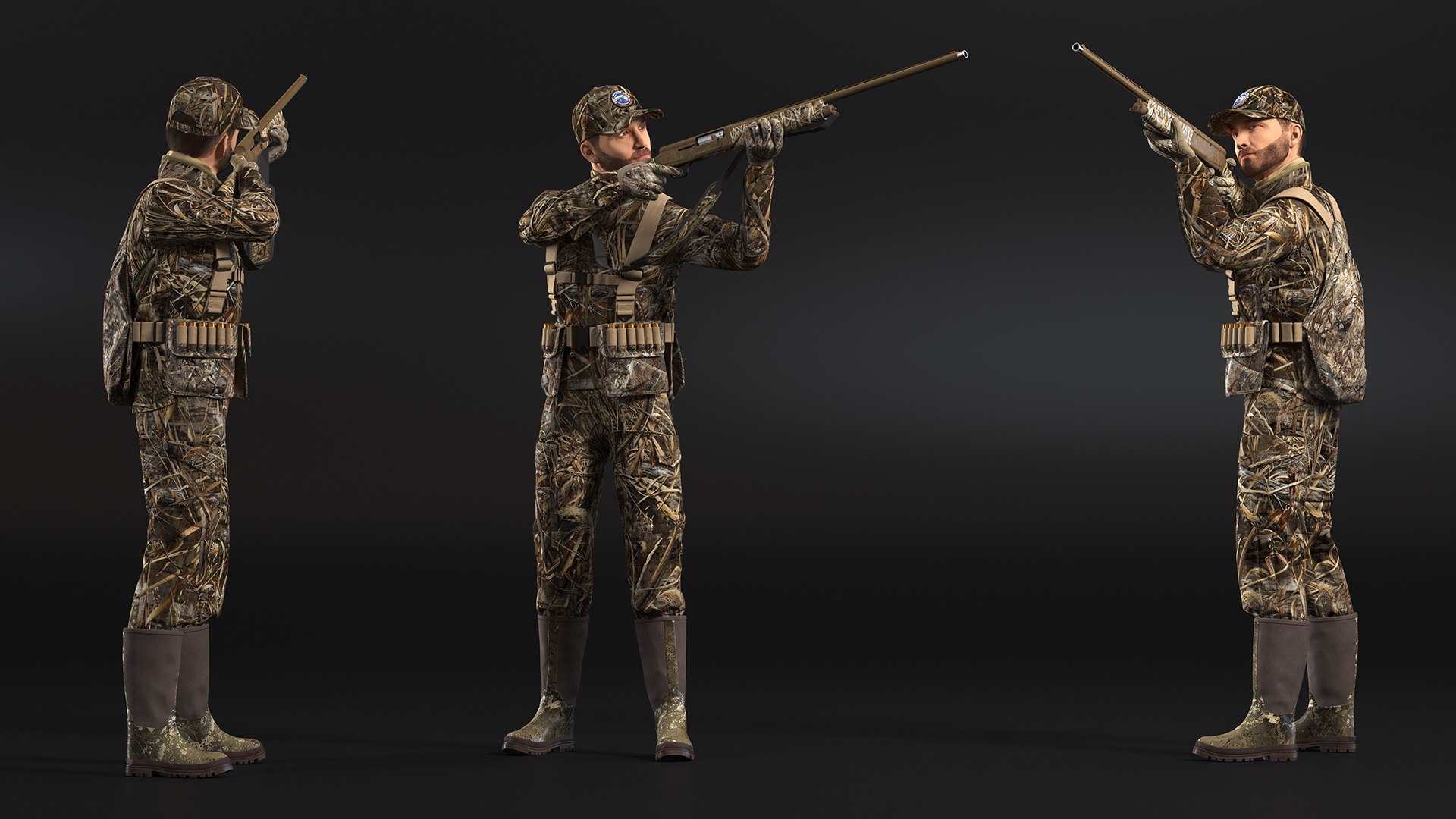 Aiming Duck Hunter With Gun In Grass Camo Fur 3D Model - TurboSquid 1959531