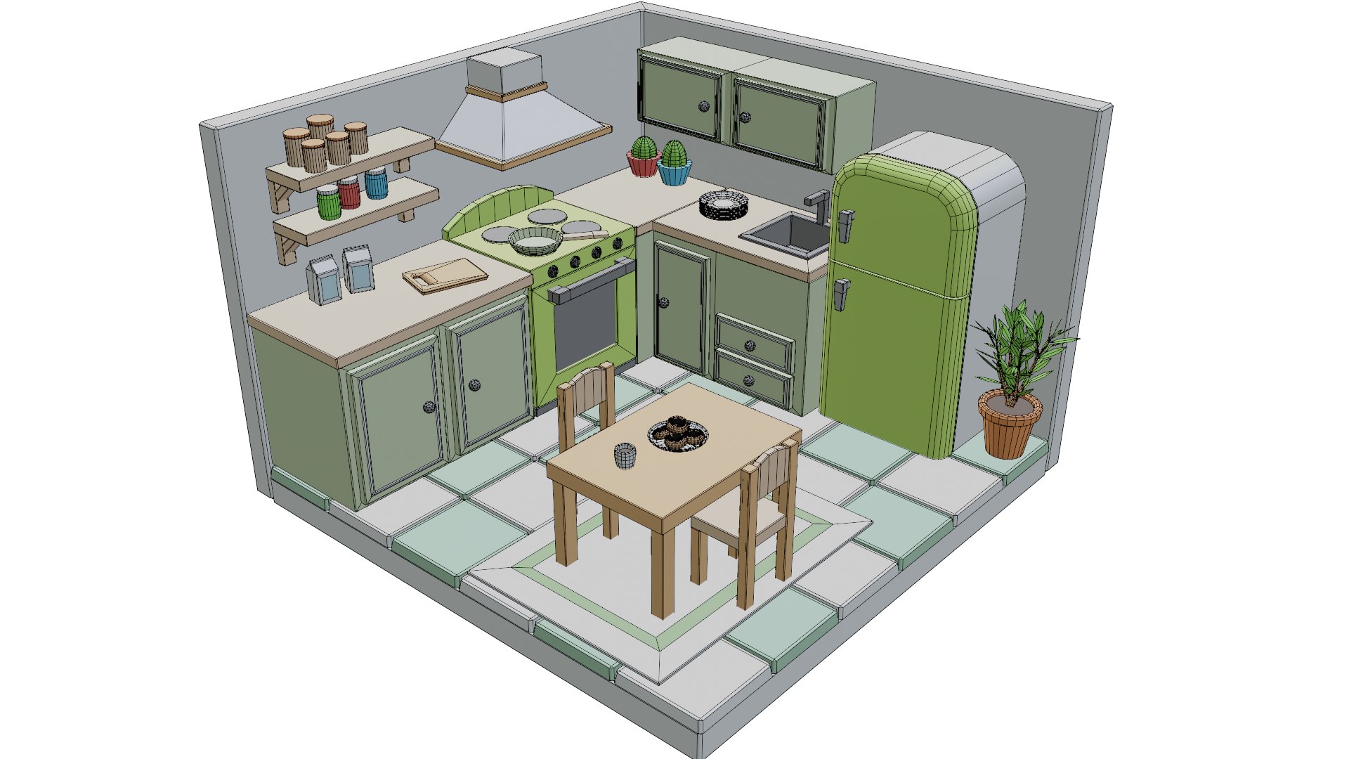 Free 3D Low Poly Kitchen - TurboSquid 1922088