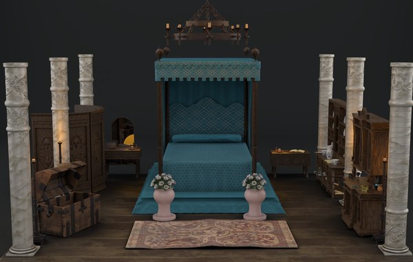 Bedroom medieval bed model - TurboSquid 1685985