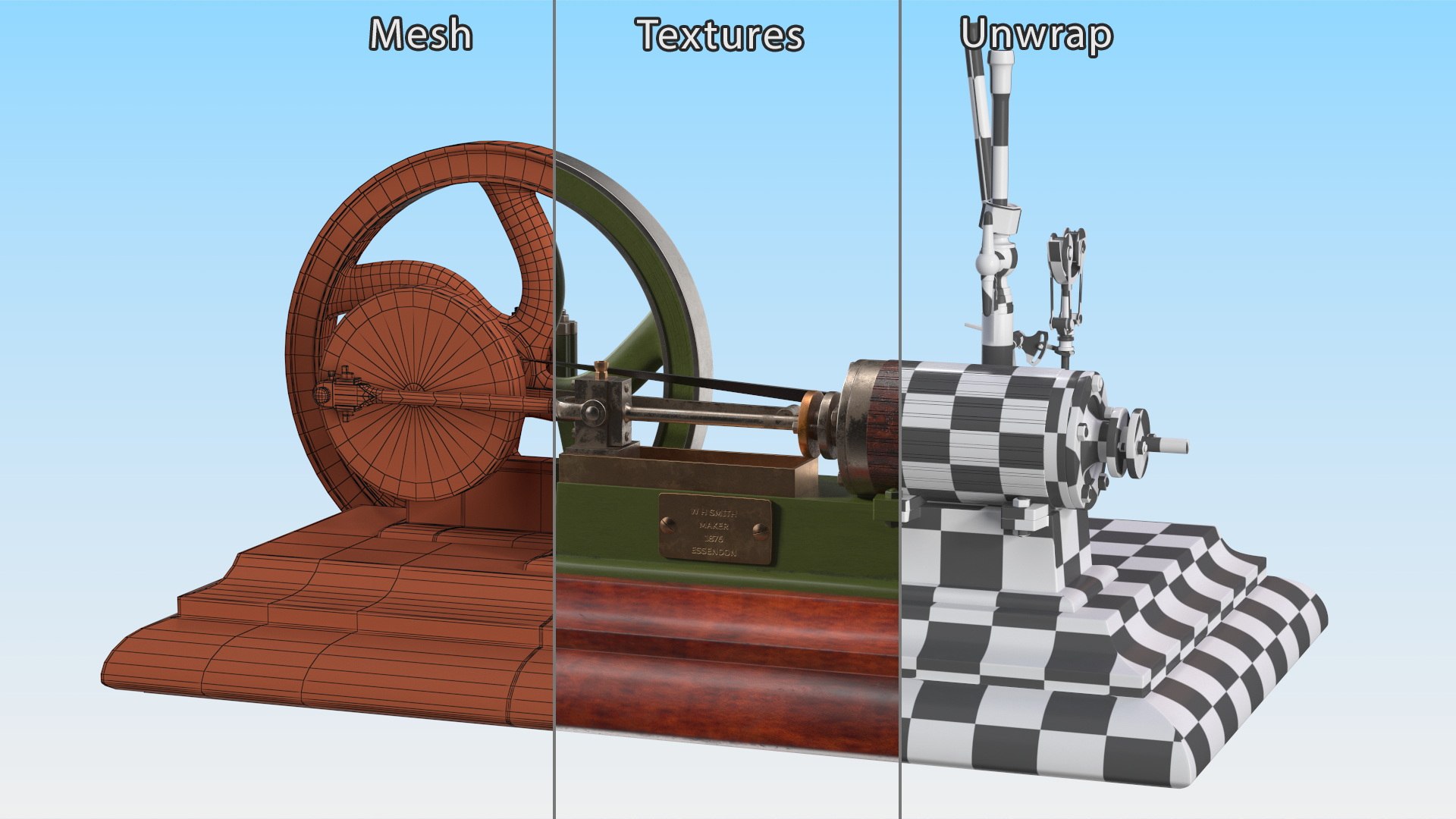 3D Classic Steam Engine Red Wood Base Rigged Model - TurboSquid 2390088