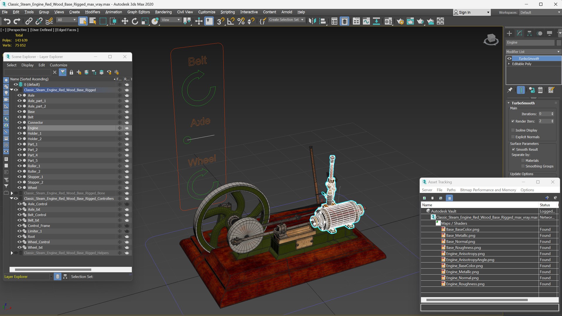 3D Classic Steam Engine Red Wood Base Rigged Model - TurboSquid 2390088