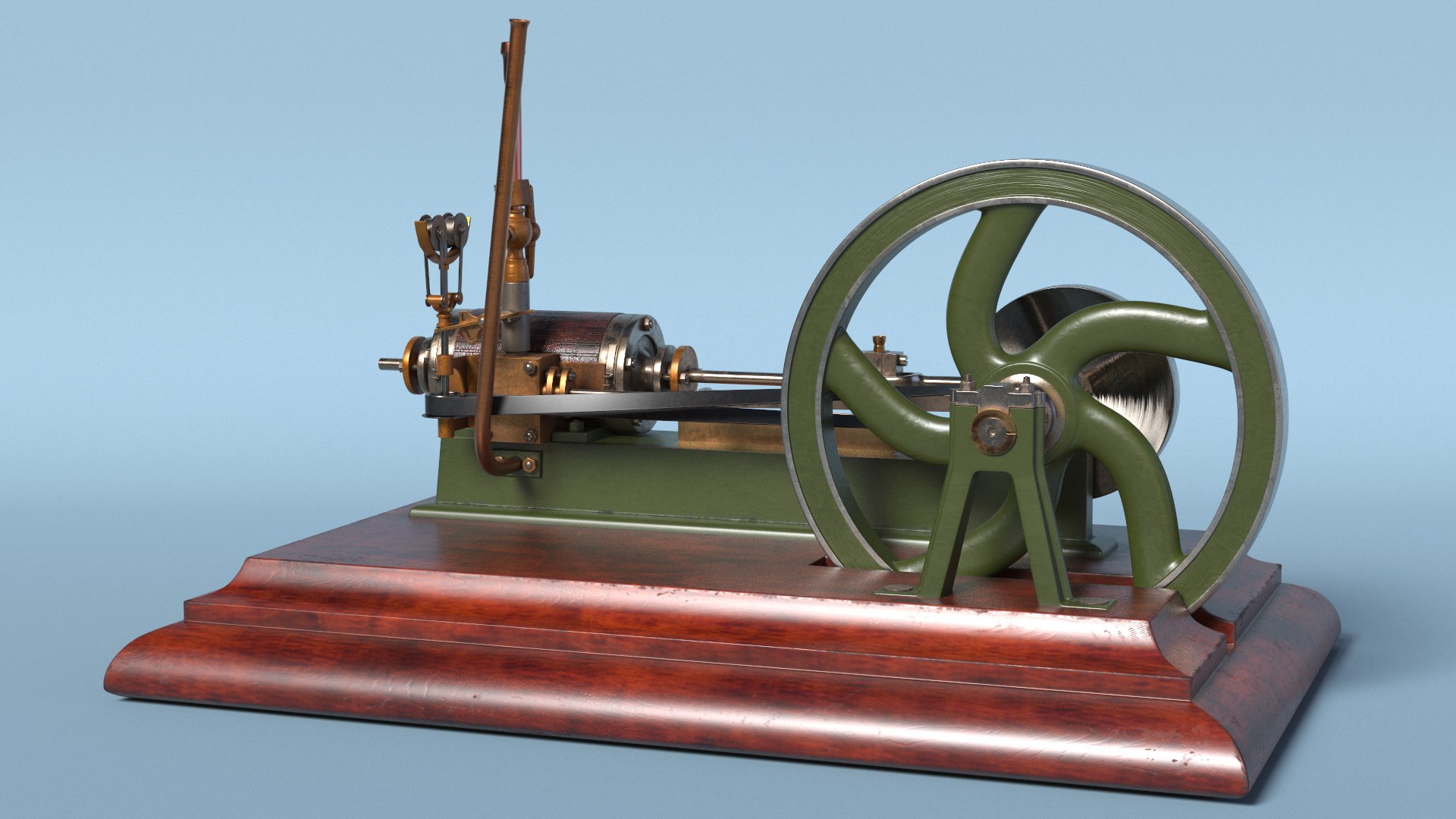 3D Classic Steam Engine Red Wood Base Rigged Model - TurboSquid 2390088