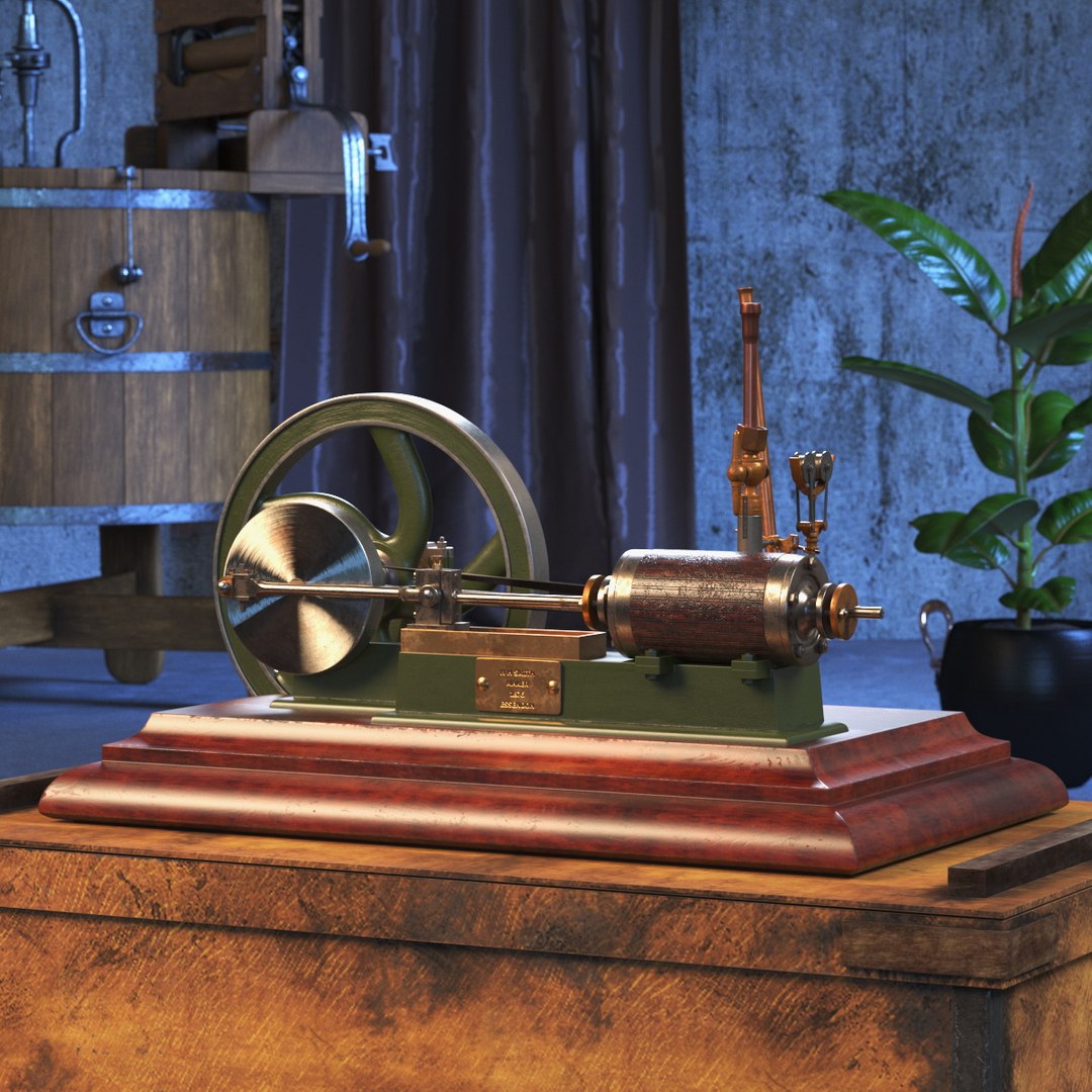 3D Classic Steam Engine Red Wood Base Rigged Model - TurboSquid 2390088