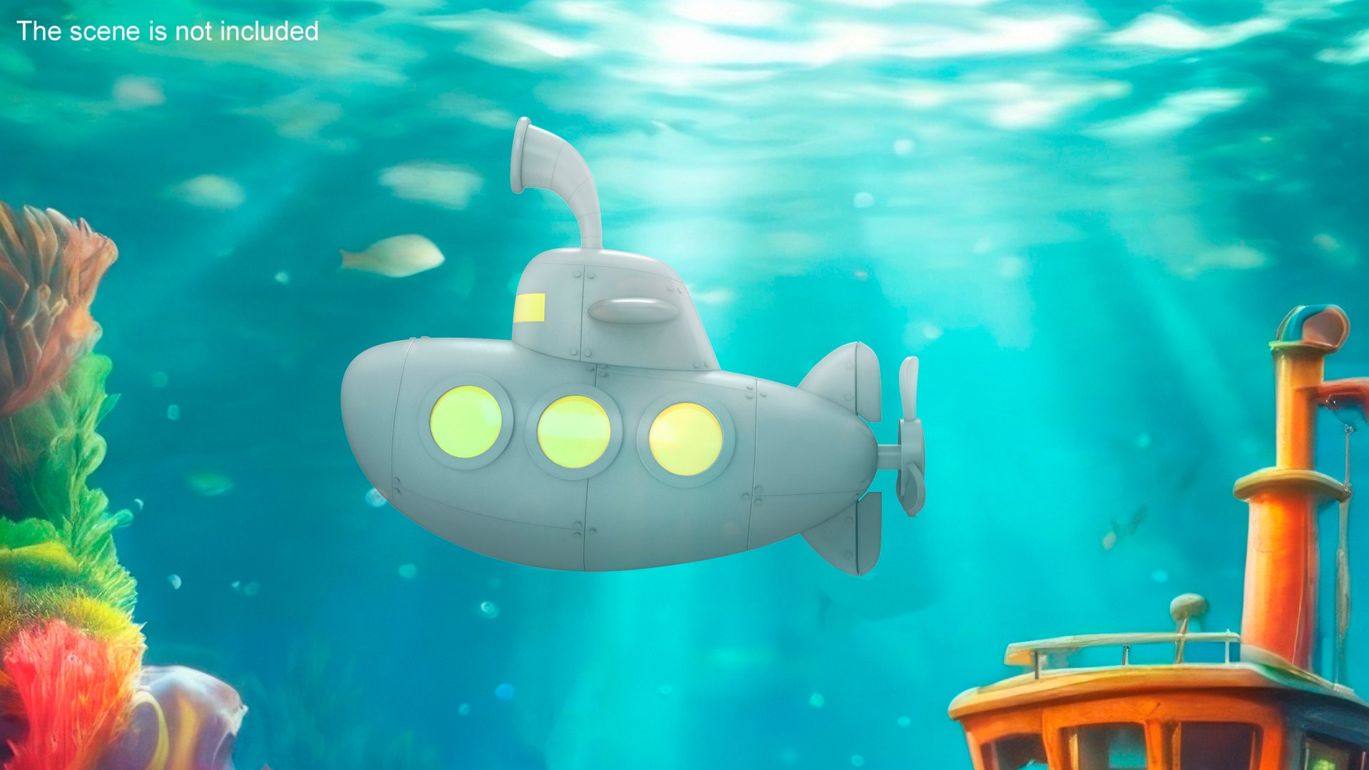 3D Cartoon Grey Submarine Model - TurboSquid 2208803