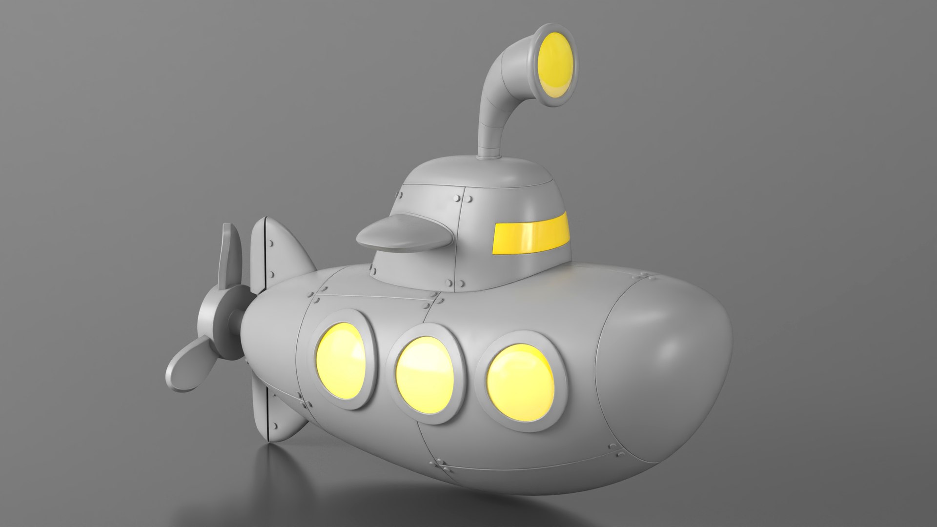 3D Cartoon Grey Submarine Model - TurboSquid 2208803