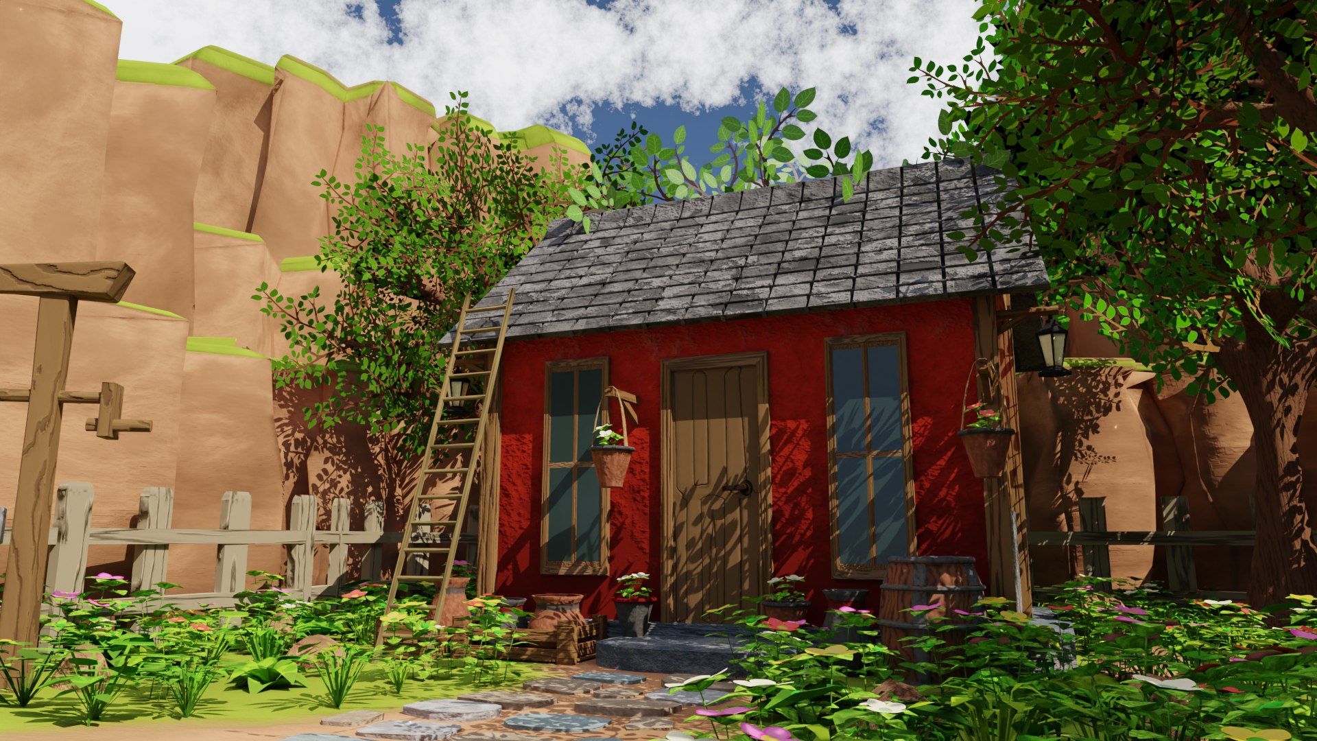 3D Red House Scene - TurboSquid 2023711