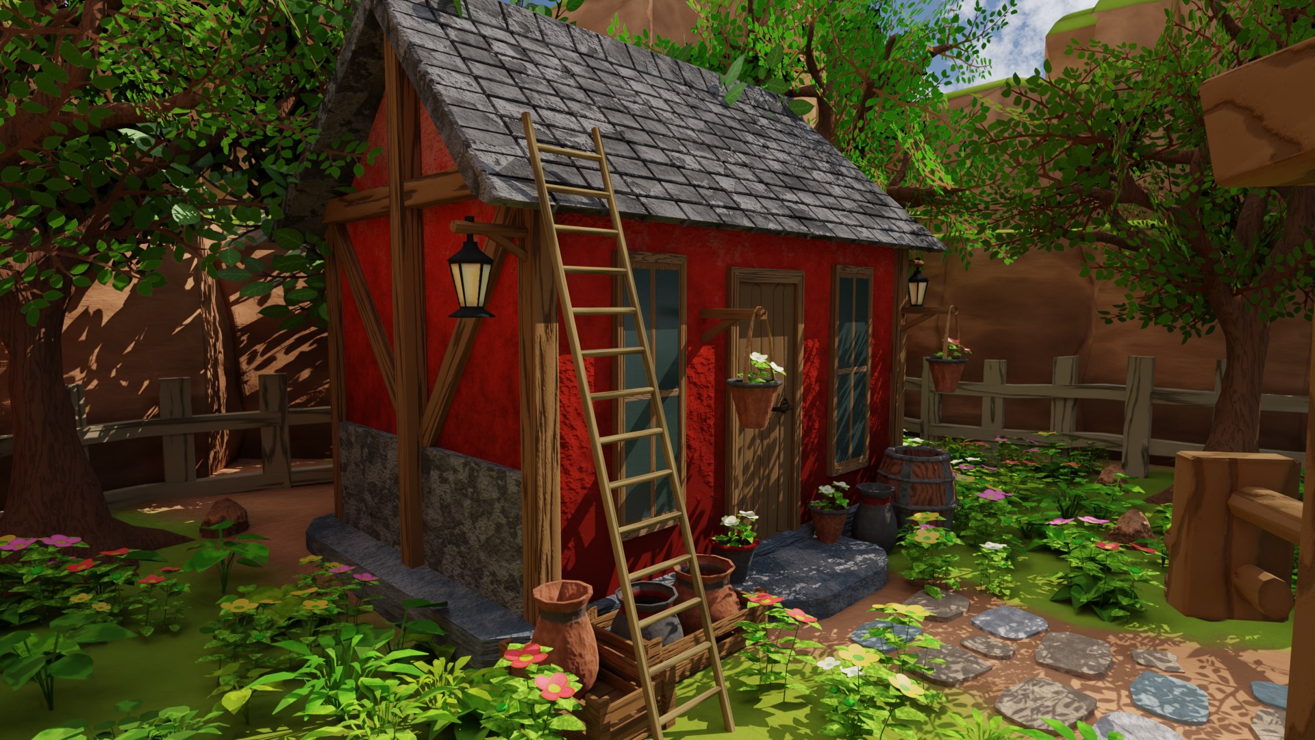 3D Red House Scene - TurboSquid 2023711