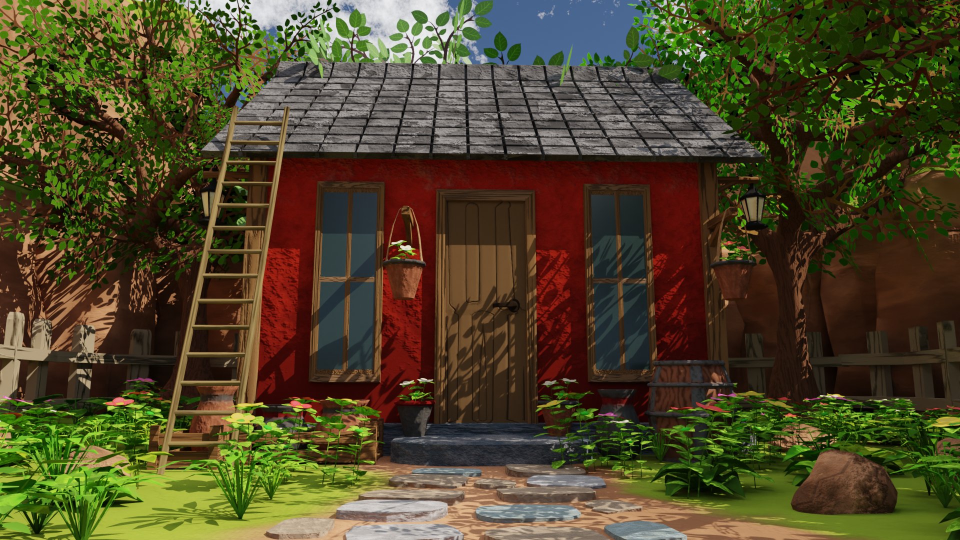 3D Red House Scene - TurboSquid 2023711