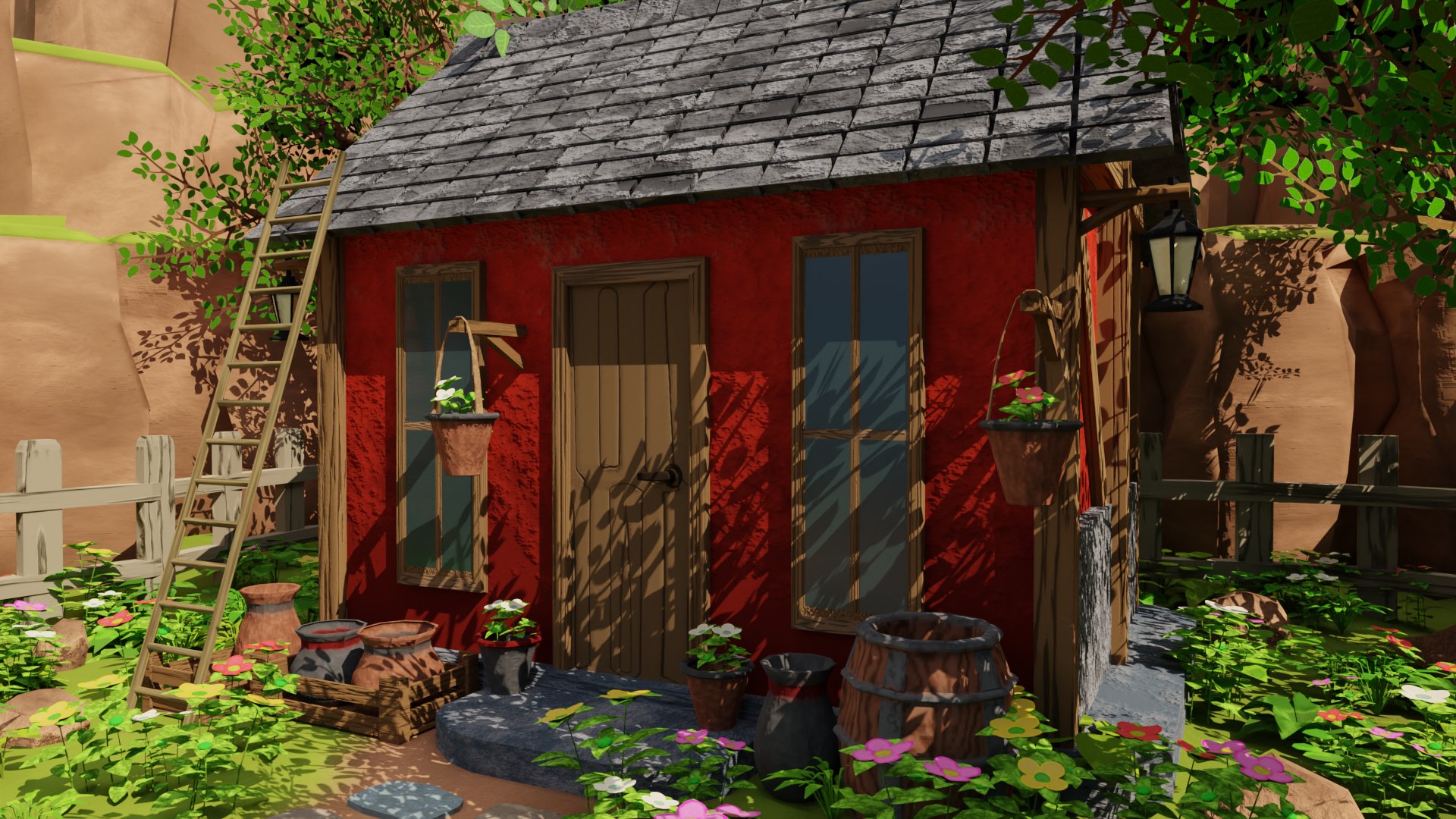 3D Red House Scene - TurboSquid 2023711