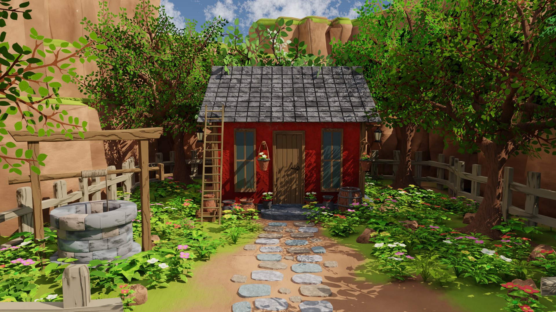 3D Red House Scene - TurboSquid 2023711
