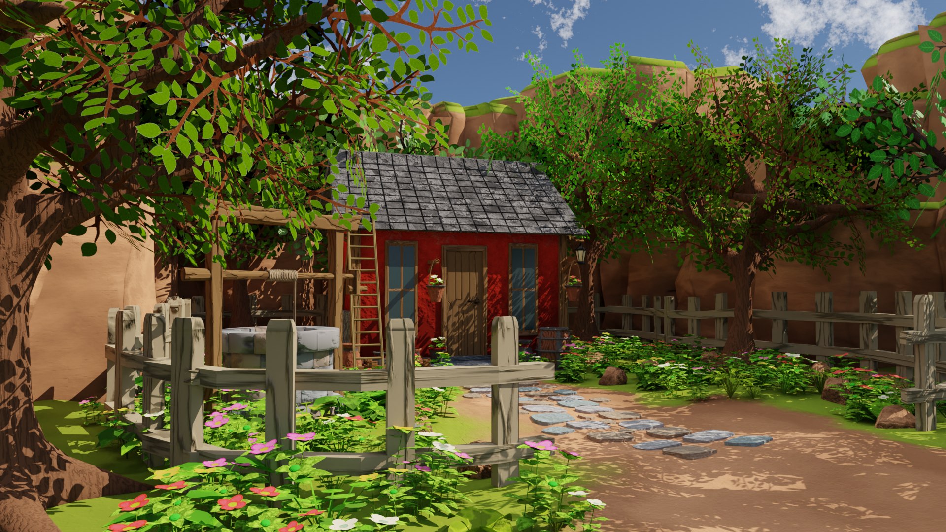 3D Red House Scene - TurboSquid 2023711