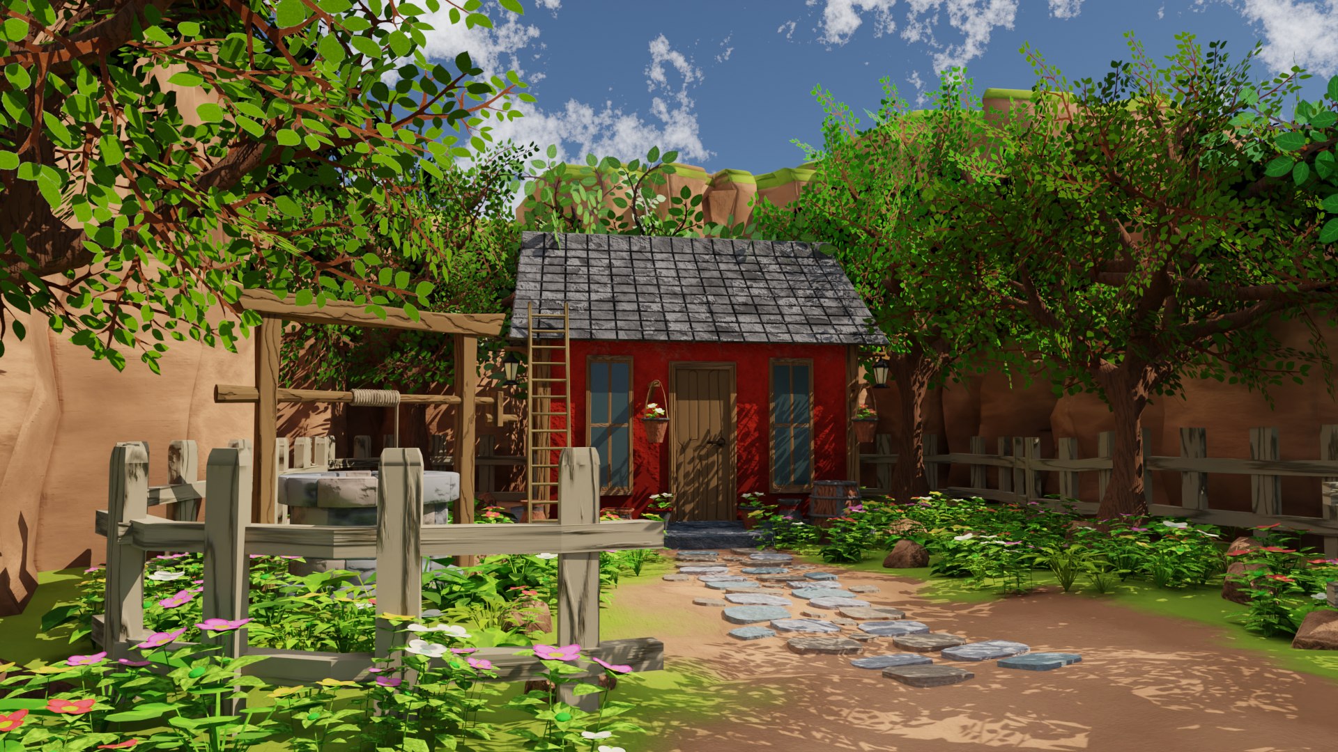 3D Red House Scene - TurboSquid 2023711