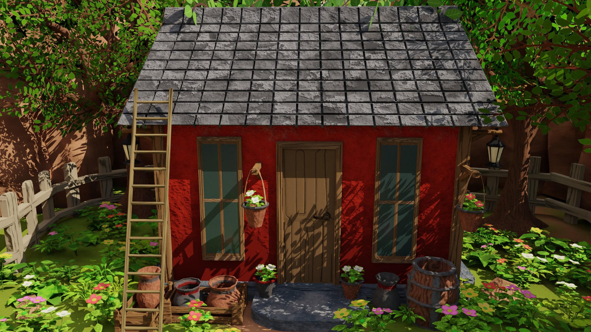 3D Red House Scene - TurboSquid 2023711