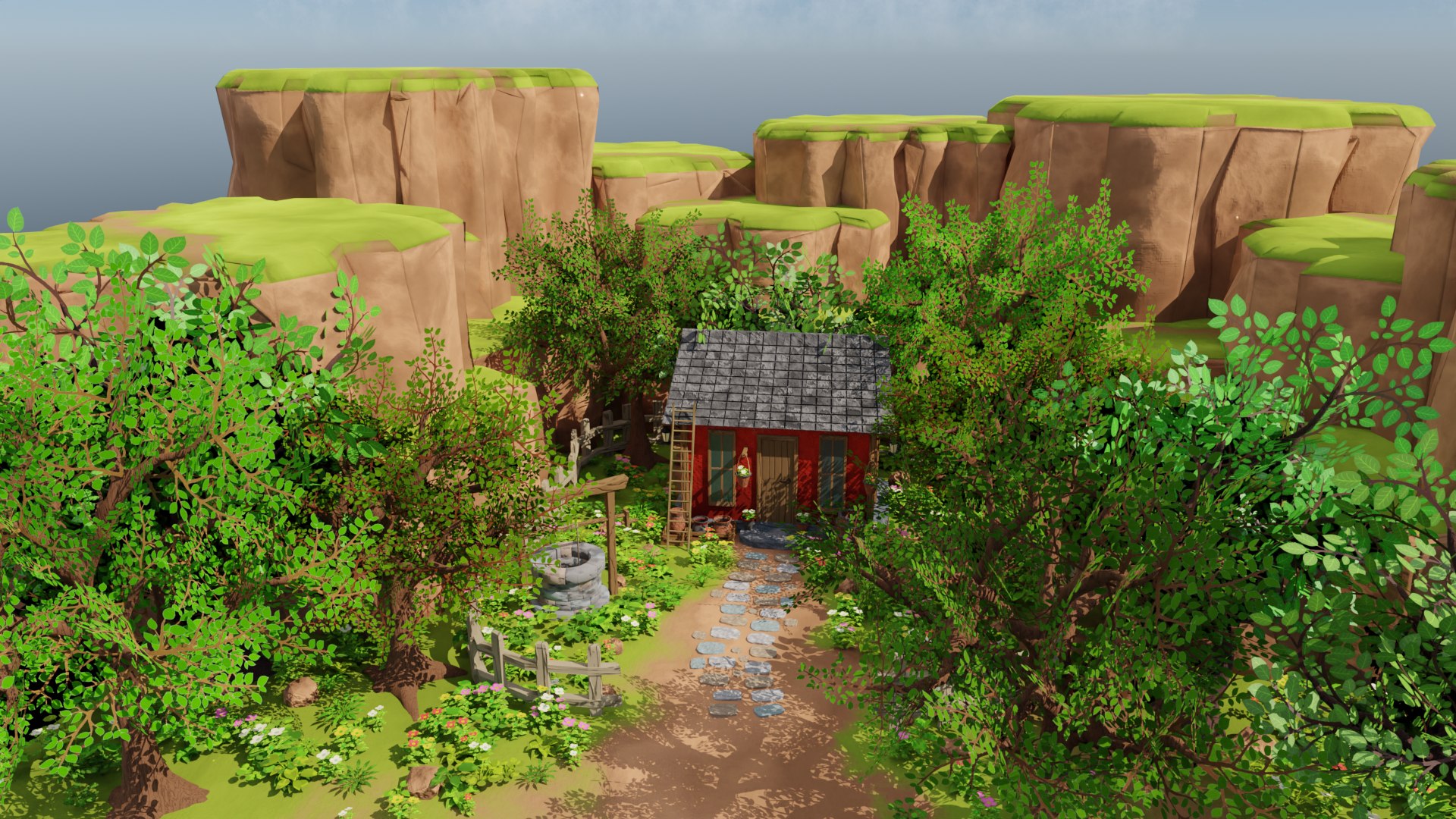 3D Red House Scene - TurboSquid 2023711